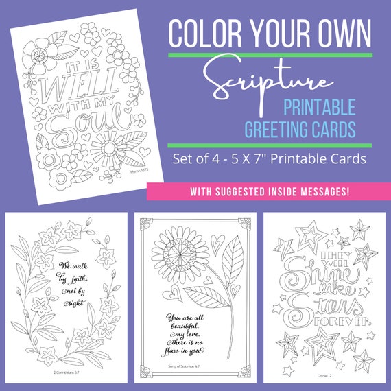 Scripture Printable Coloring Cards 4 Pack 4 Printable PDF - Etsy