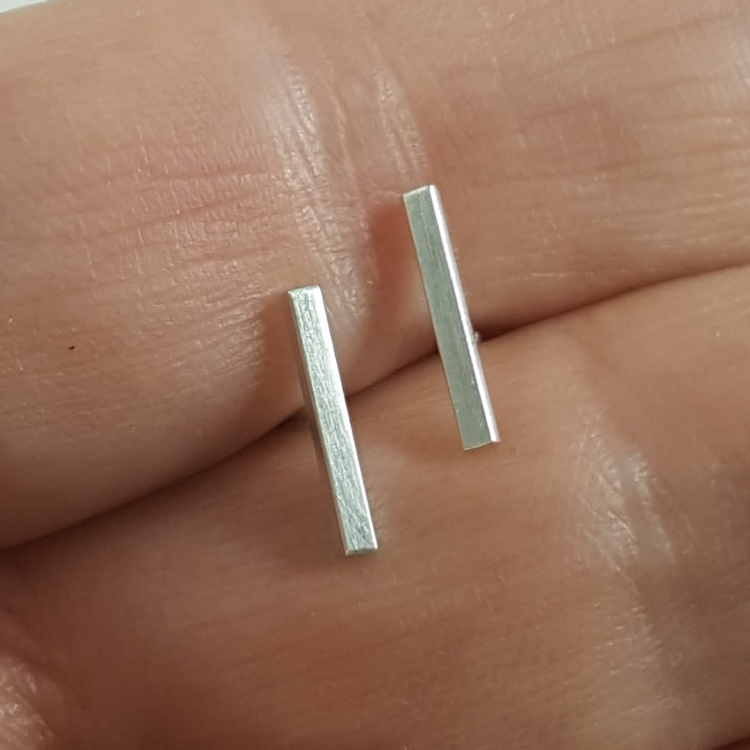 Minimalist Brushed Sterling Silver Bar Studs: Modern Line Earrings - Etsy