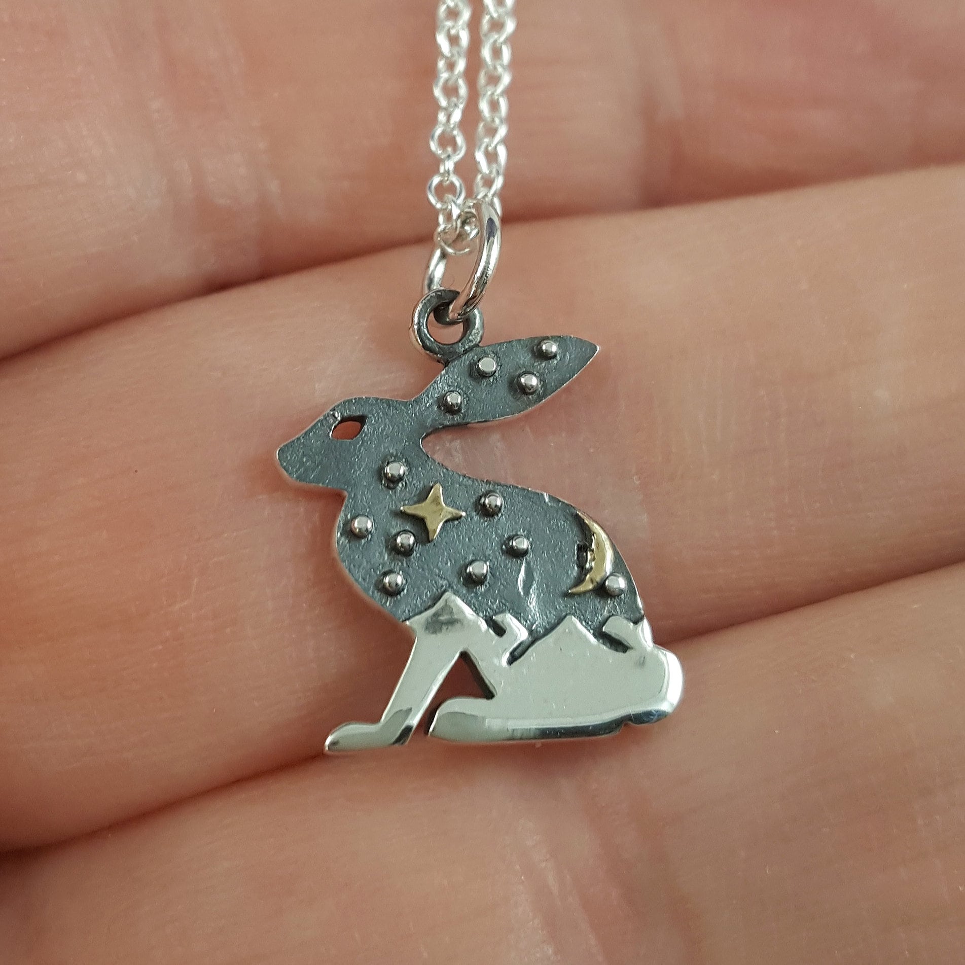 Rabbit necklace. Sterling silver bunny necklace. Easter gift. | Etsy