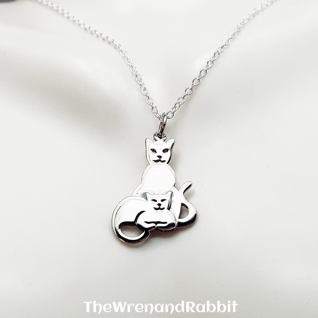 Cat Necklace. Sterling Silver Cats Pendant. Two Cats Necklace. Kitty ...