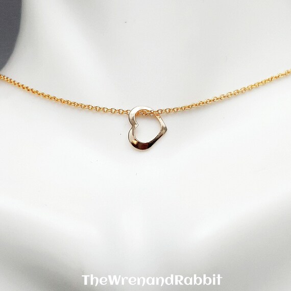 Tiny Gold floating heart necklace. Gold heart choker. | Etsy