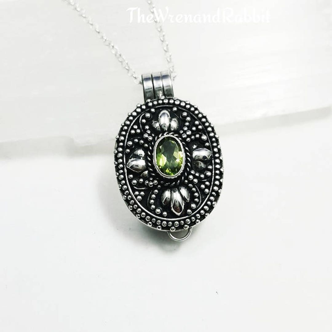 Pill Box Necklace. Secret Box Necklace. Locket Pendant. Peridot ...