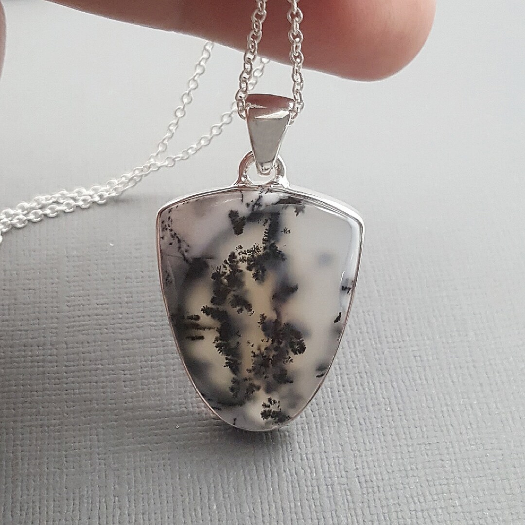 Sterling Silver Dendritic Opal Necklace: Modern Merlinite Pendant - Etsy