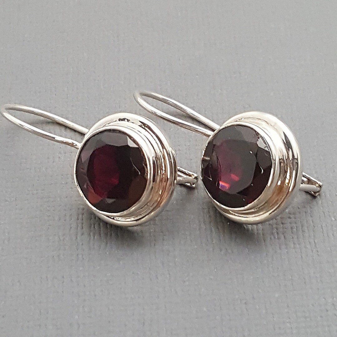 Garnet Earrings. Round Garnet Gemstone Dangle Earrings. January ...