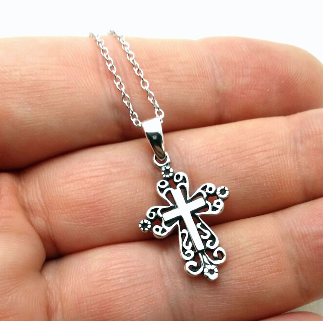 Sterling Silver Filigree Cross Necklace: Christian Religious Jewelry - Etsy
