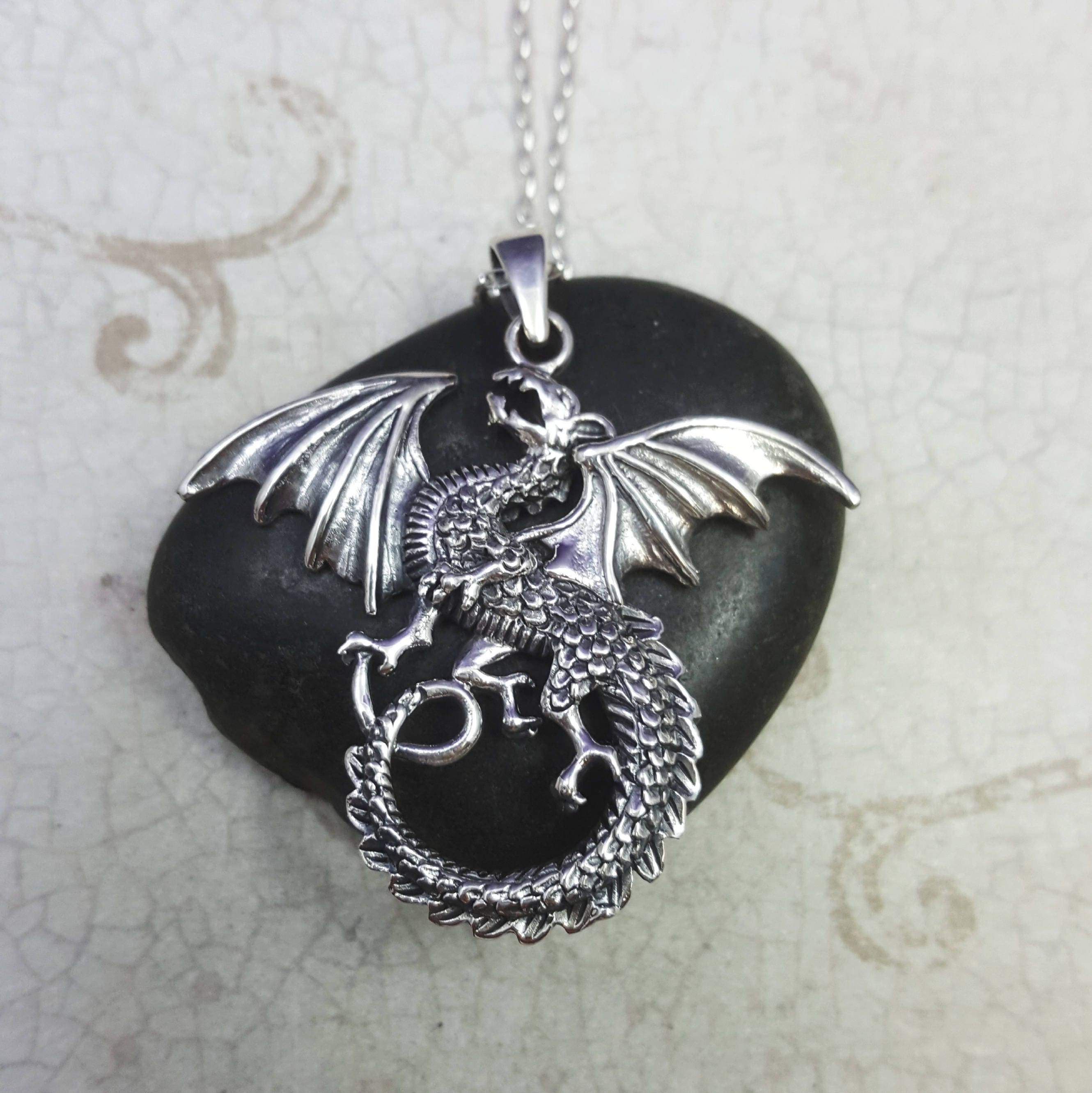 Dragon Necklace. Sterling Silver Large Dragon. Dragon Pendant. - Etsy