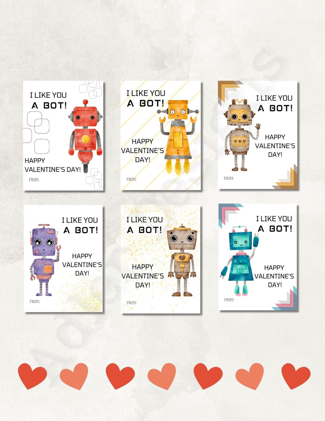 Printable Valentine's Day Cards, Robots, Classroom Valentine's Day ...