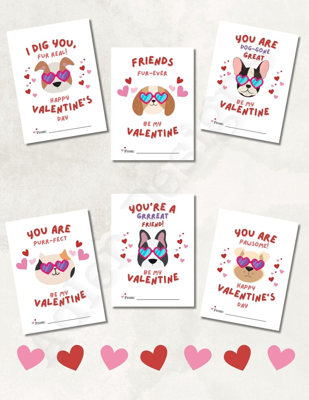 Printable Valentine's Day Cards, Dogs and Cat, Classroom Valentine's ...