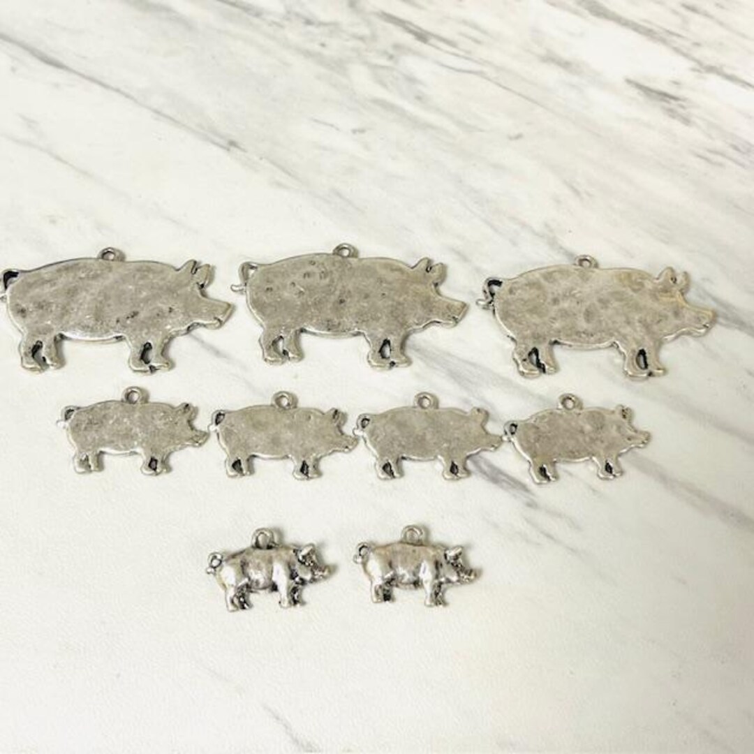 9 Piece Assorted Sizes of Pig Charms-metal Barnyard Charms-diy Jewelry ...