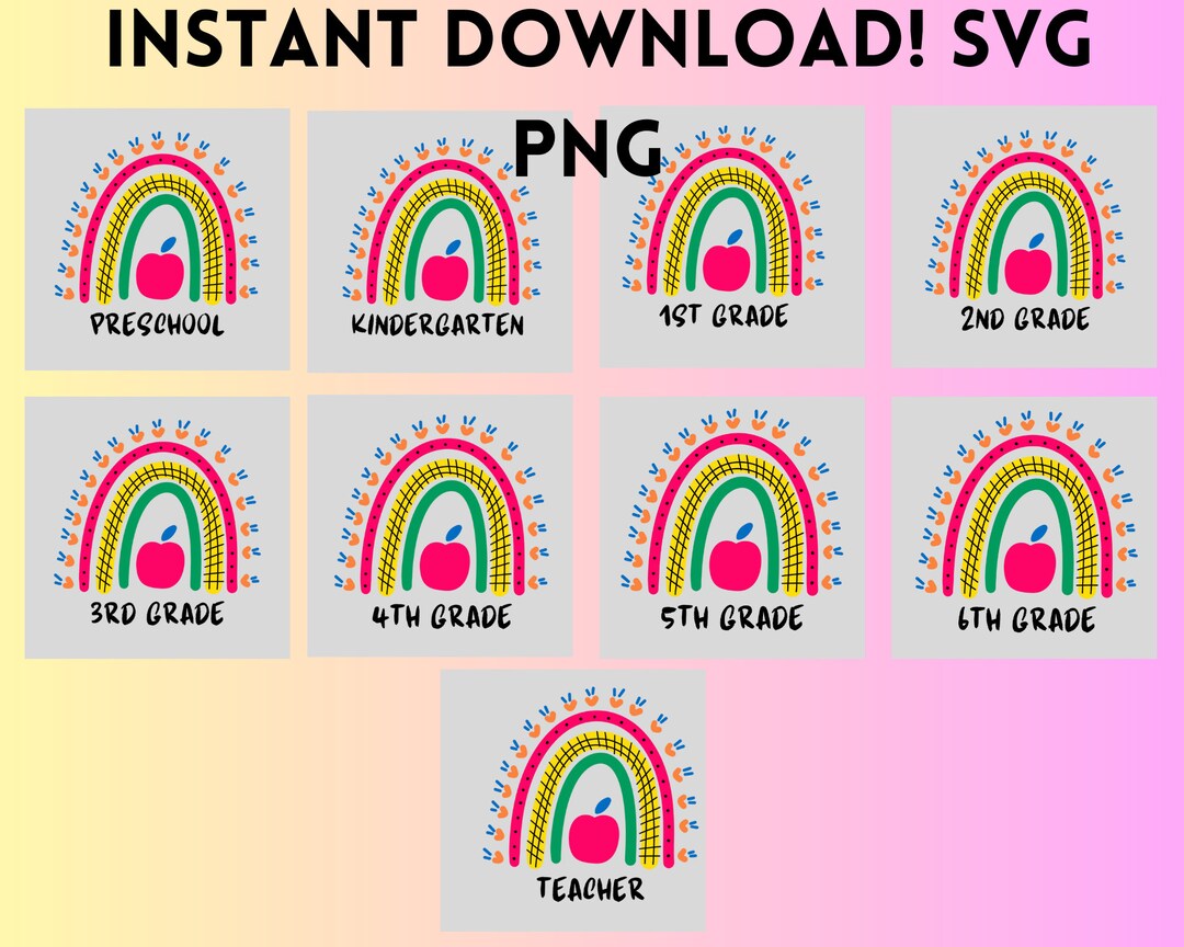 Boho Rainbow School Years SVG PNG Bundle for Back to School Crafts ...