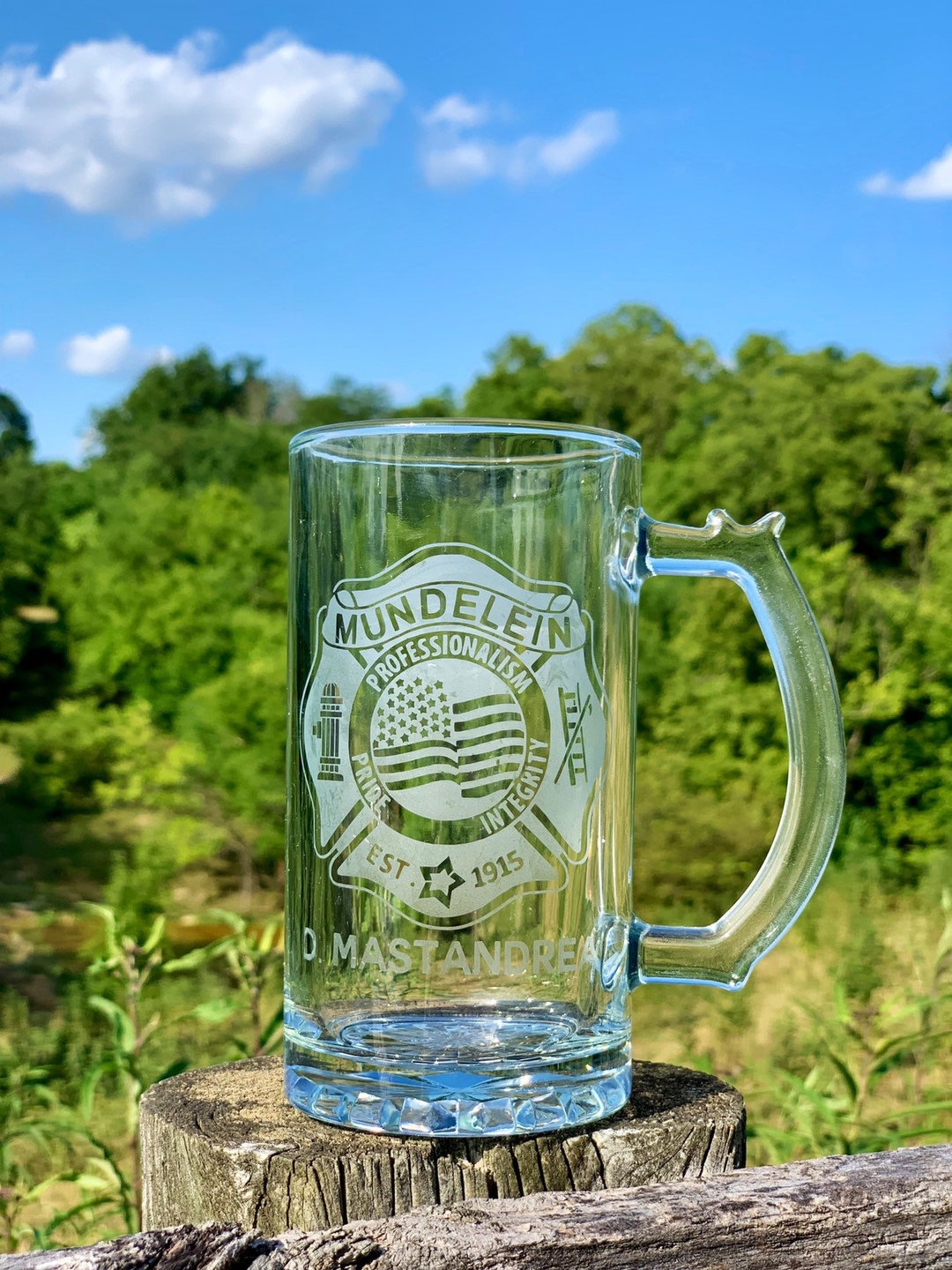 Personalized Fire Badge Mug, Personalized Beer Stein, Glass Beer Mug ...