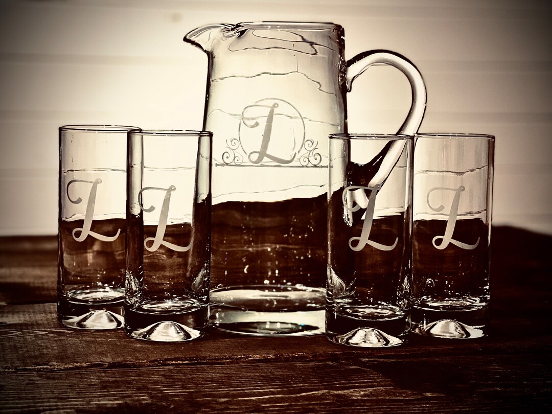 Personalized Engraved Initial Pitcher & Glass Set|glass Lemonade ...