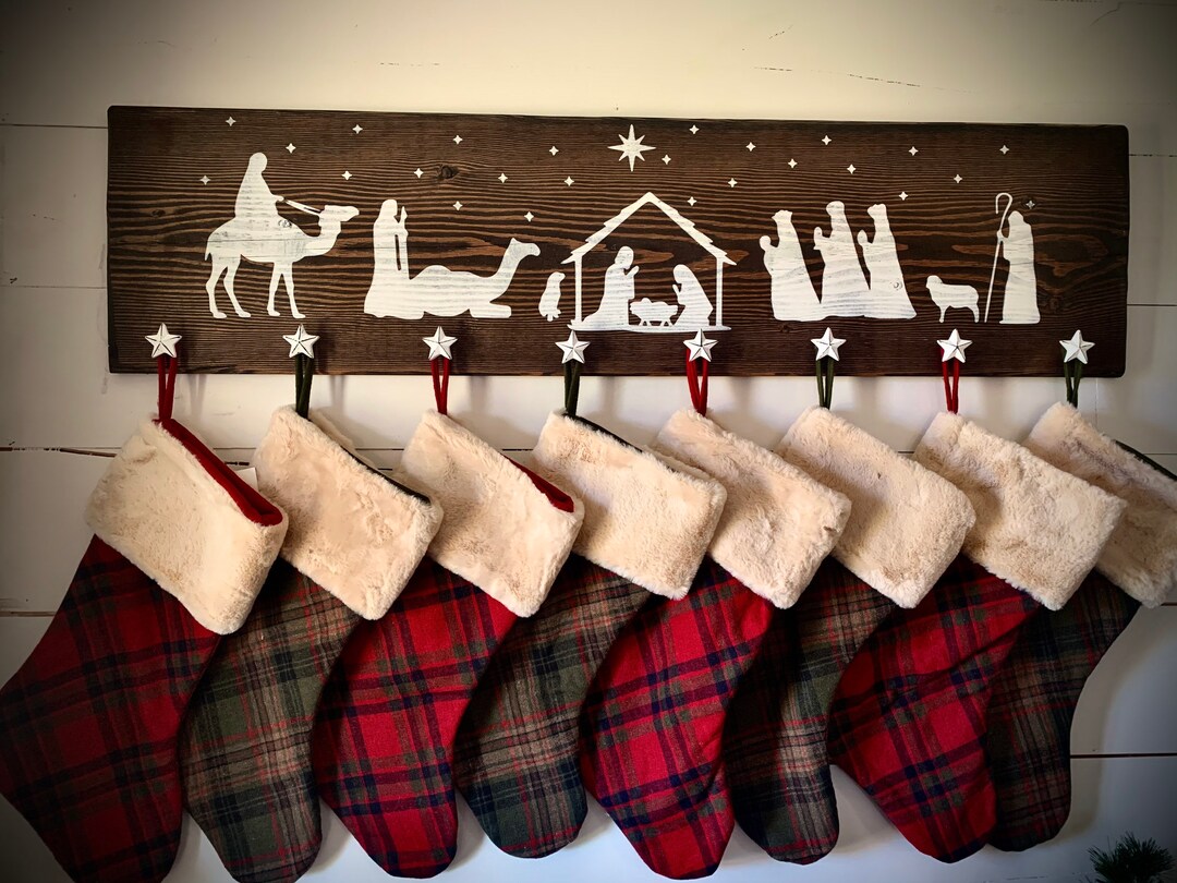 Custom Nativity Wall Stocking Hanger|rustic Stocking Holder|stocking ...