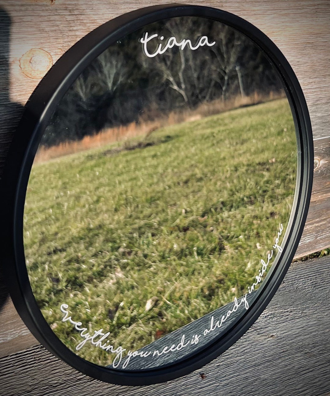 Personalized Round Black Metal Framed Mirror|round Mirror|custom Round ...