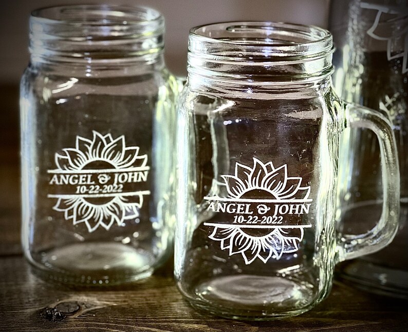 Personalized Laser Engraved Sunflower Pitcher & Mason Glass - Etsy