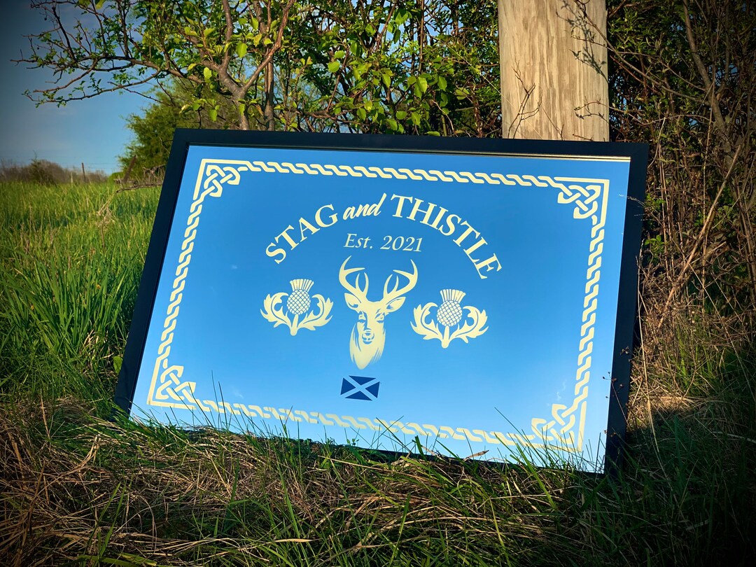 Custom Stag and Thistle|mirror|large Mirror|personalized Bar Mirror ...