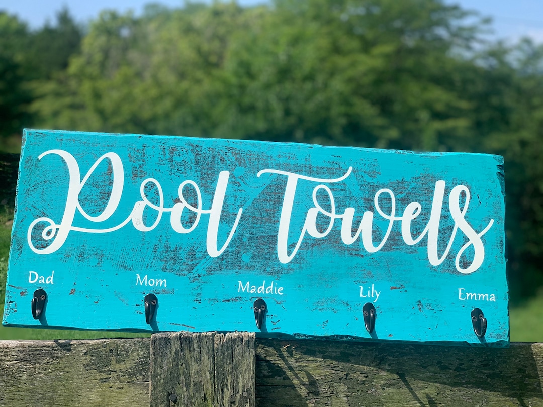 Hand Painted Pool Towels Sign|farmhouse Towel Rack|distressed Hanging ...