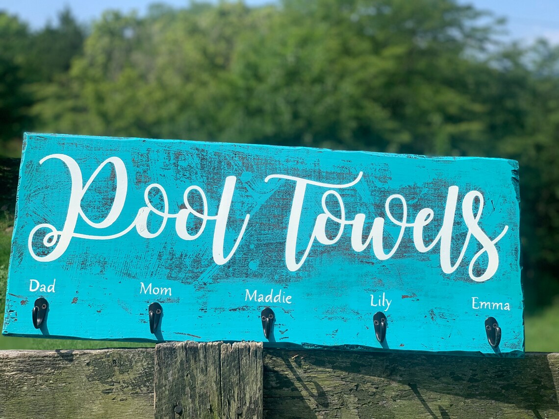 Hand Painted Pool Towels Sign|farmhouse Towel Rack|distressed Hanging ...