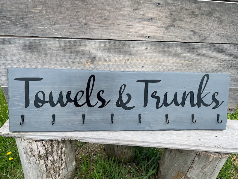 Hand Painted Rustic Grey Towel & Trunks Sign|farmhouse Towel Rack ...