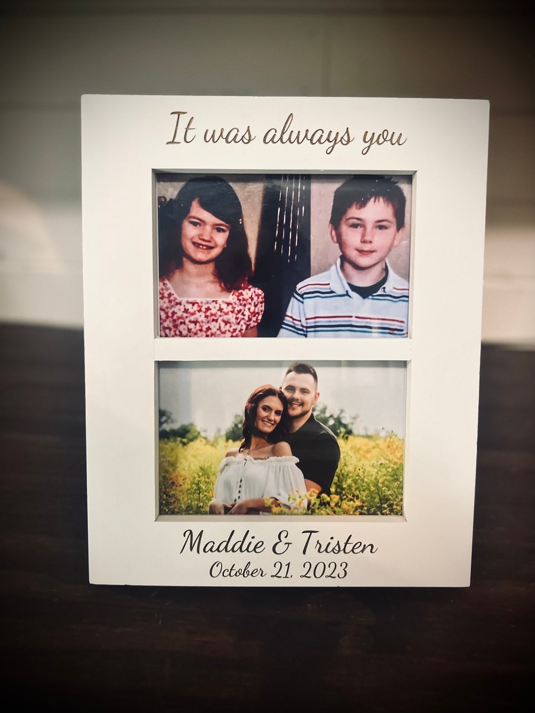 Custom Laser Engraved White Wood 4x6 Collage Picture Frame|double Photo ...