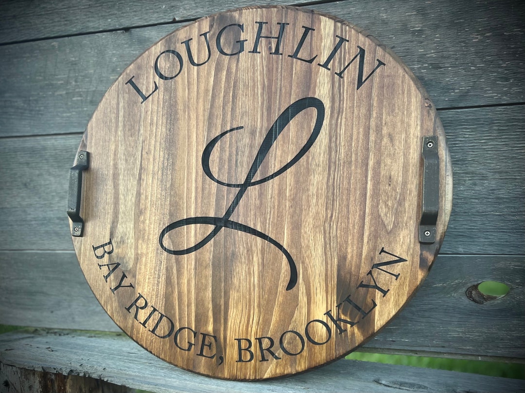Custom Laser Engraved Wood Barrel Lid Tray|rustic Serving Tray|whiskey ...