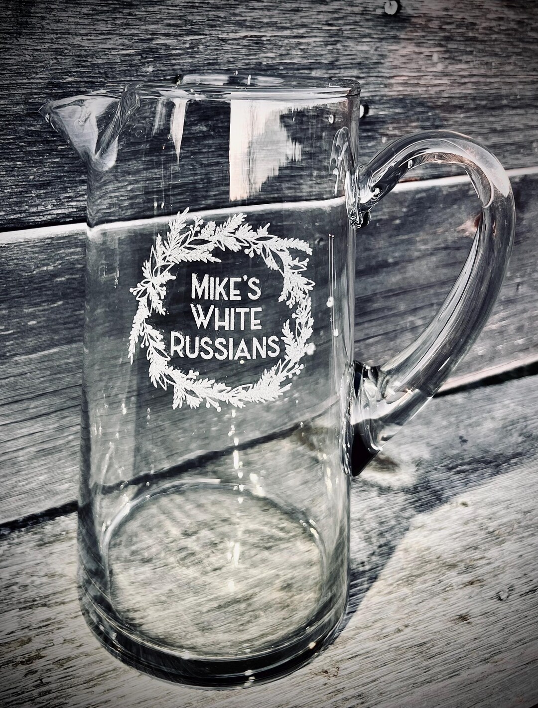 Custom Etched Glass Pitcher - Wreath Design - Personalized Cocktail or ...