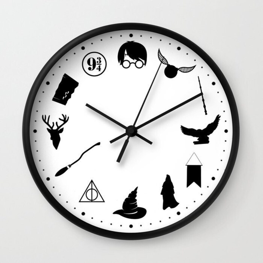 Black White Wizarding World Wall Clock • Fantasy Magic School Clock ...