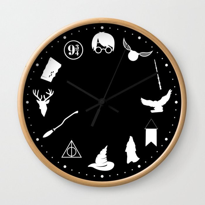 Black White Wizarding World Wall Clock • Fantasy Magic School Clock ...