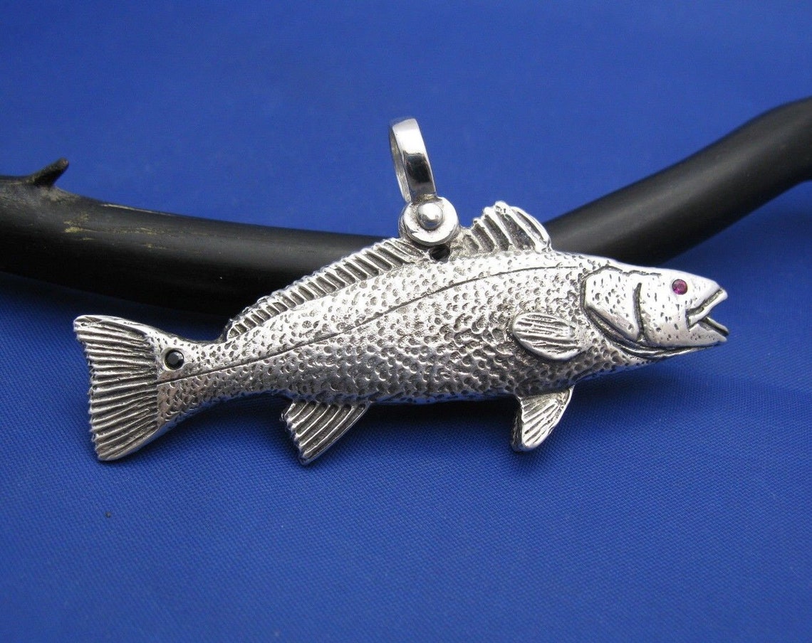 Sterling Silver Large Double Sided Red Fish Pendant With Ruby - Etsy