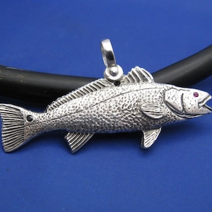 Sterling Silver Large Double Sided Red Fish Pendant With Ruby Eyes and ...