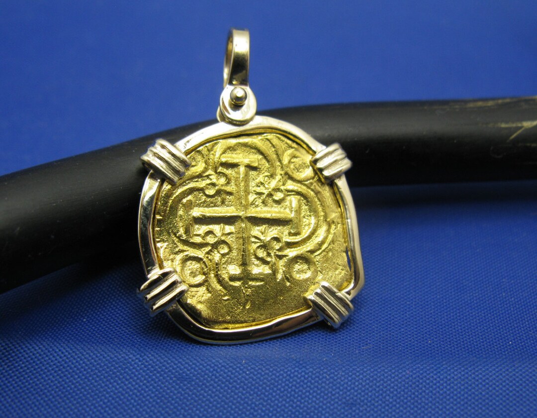 24k Gold Spanish Doubloon Replica Pendant: Handmade 14k Bezel - Etsy
