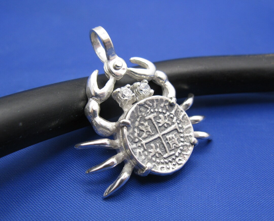 Sterling Silver Pirate Coin Crab Pendant: Gemstone Eyes - Etsy