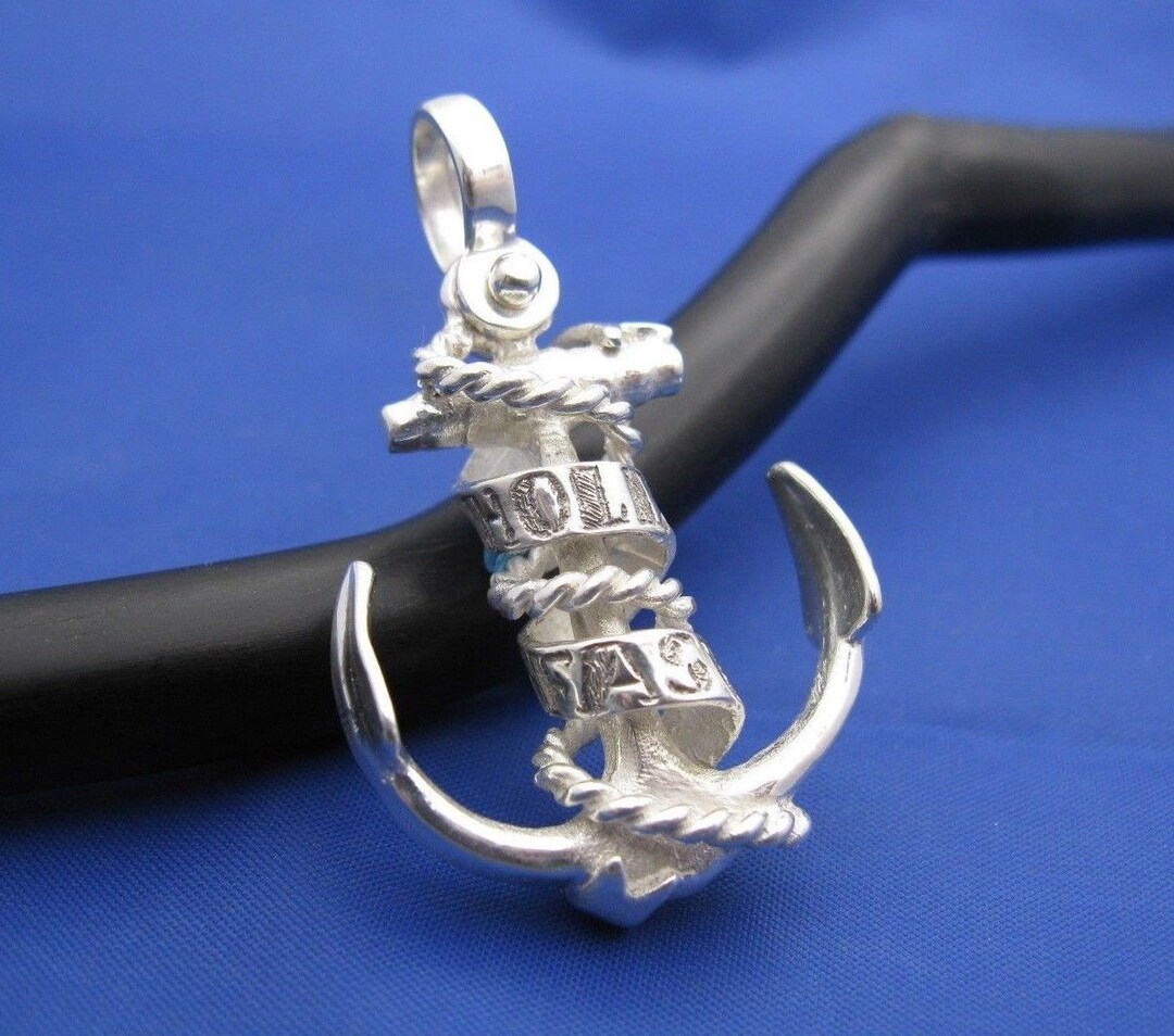 Sterling Silver Anchor Pendant: Nautical Sailor Rope 'hold Fast' Banner ...