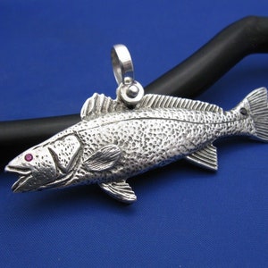 Sterling Silver Large Double Sided Red Fish Pendant With Ruby Eyes and ...