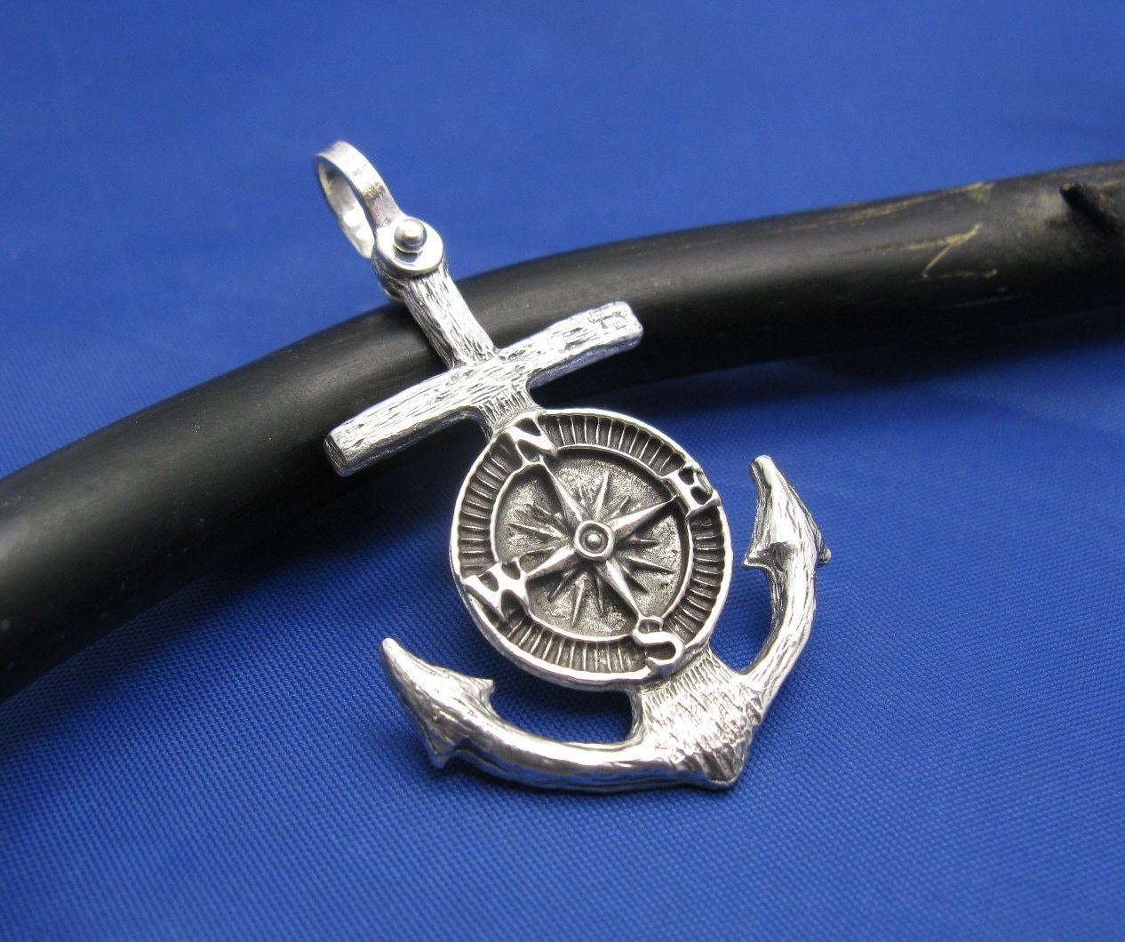 Sterling Silver Nautical Wood Anchor and Compass Pendant With | Etsy