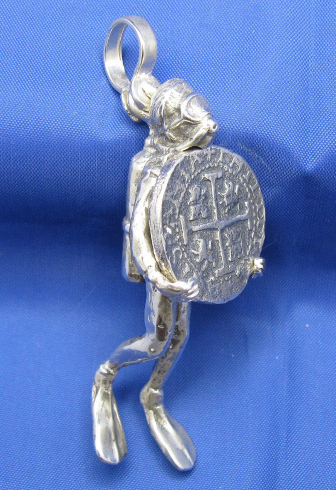 3D Sterling Silver Diver Pendant: Shipwreck Coin, Emerald Accent - Etsy