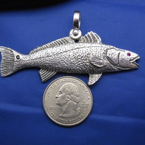 Sterling Silver Large Double Sided Red Fish Pendant With Ruby Eyes and ...