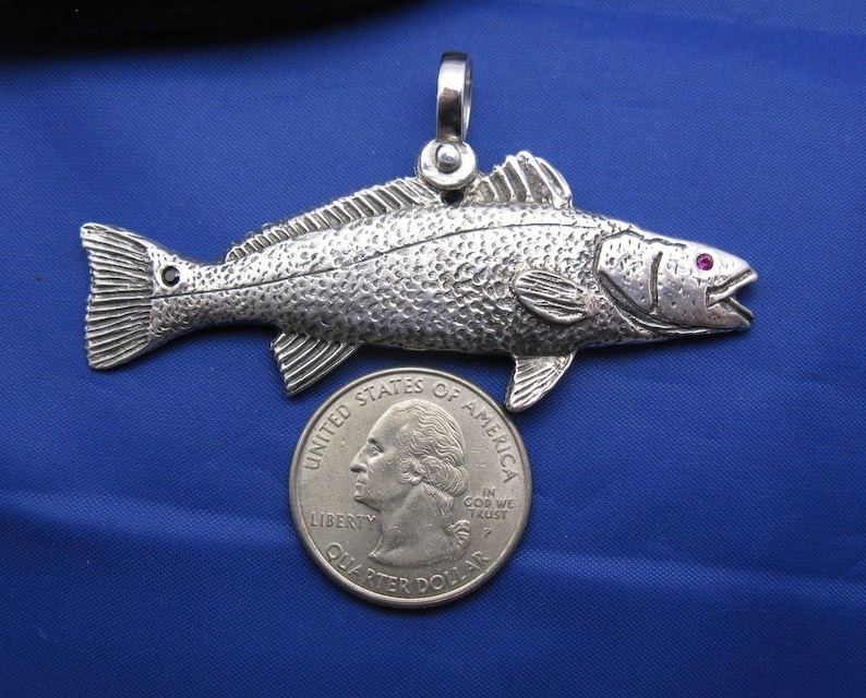 Sterling Silver Large Double Sided Red Fish Pendant with Ruby | Etsy