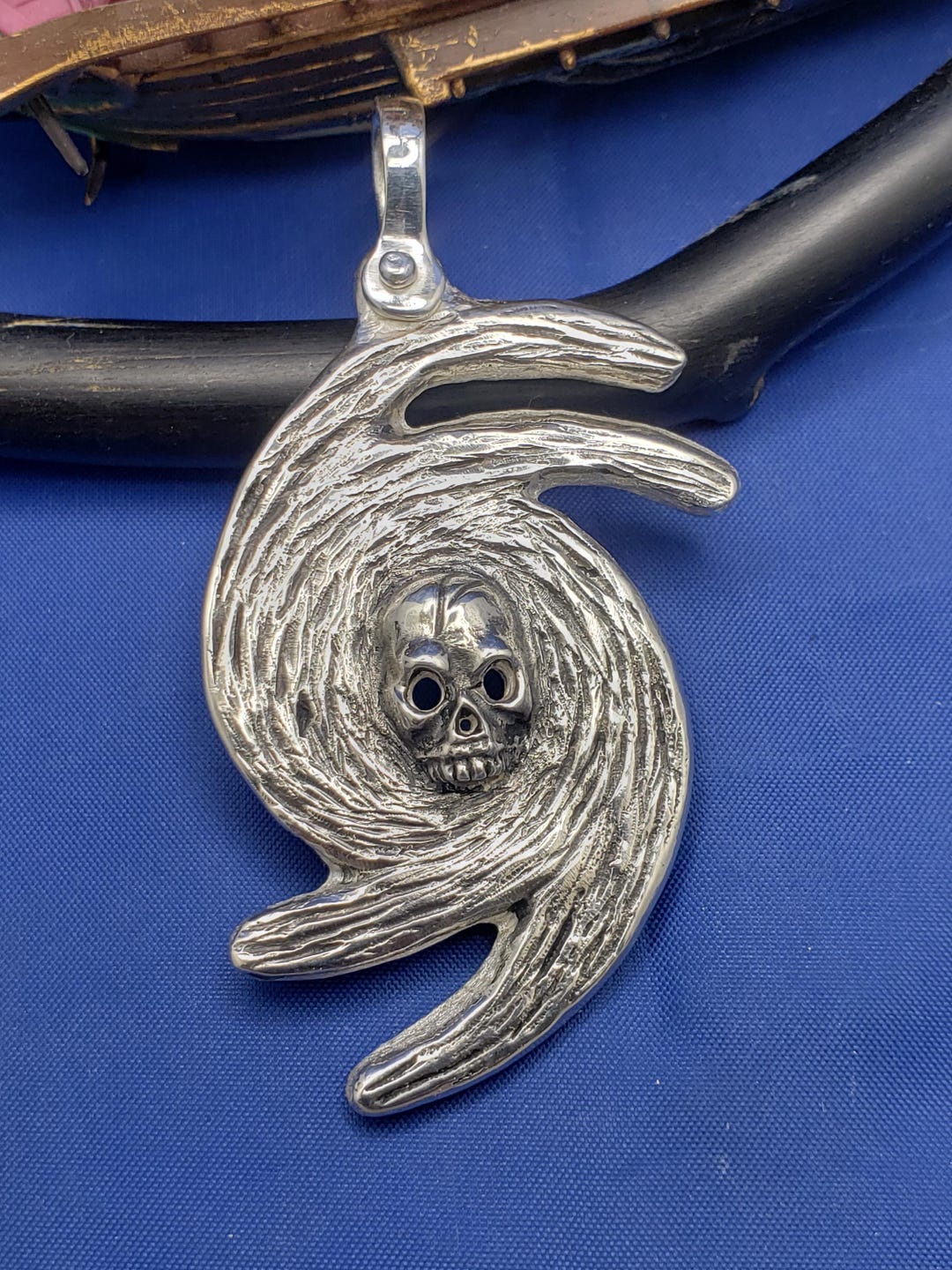 Handcrafted Sterling Silver Hurricane Skull Pendant - Etsy