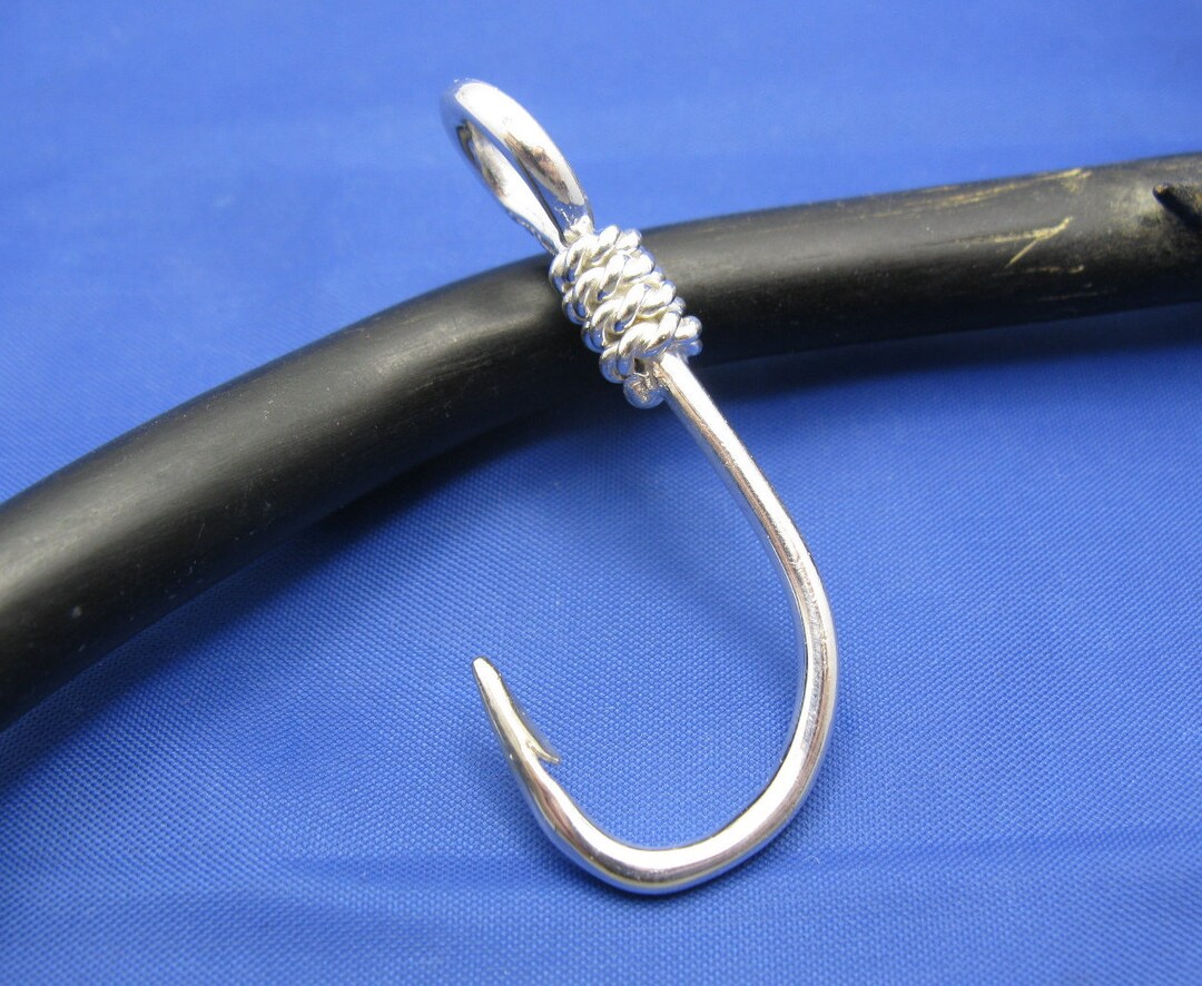 Custom Made Sterling Silver Large Nautical Fisherman's Fish Hook With ...