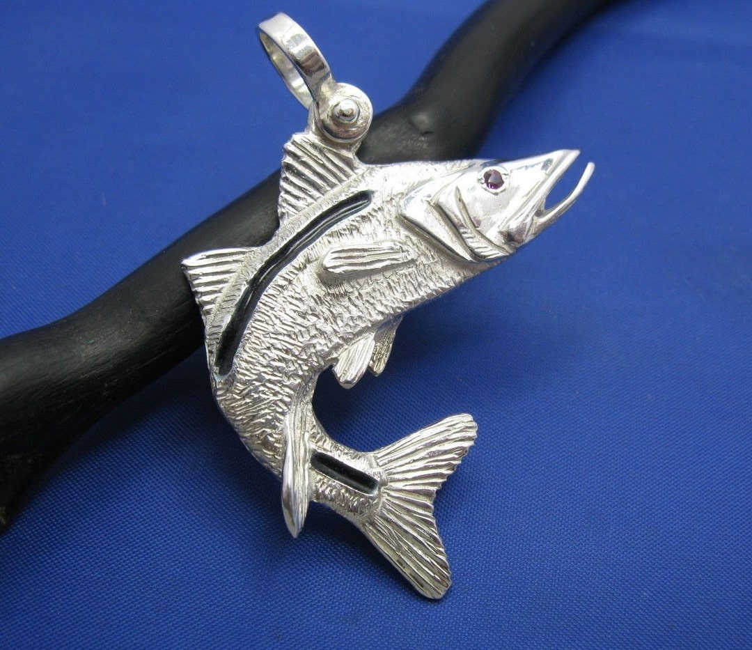 Large Version of Sterling Silver Curved Snook Pendant With Genuine Ruby ...