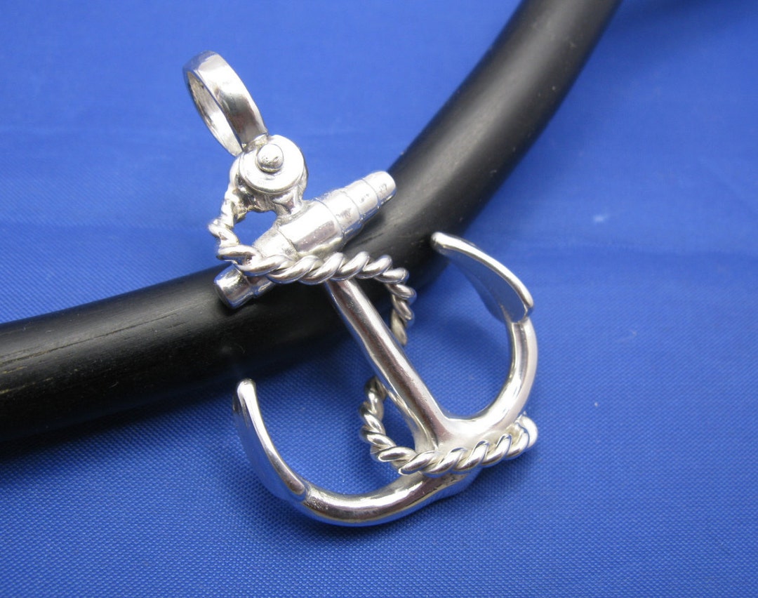 Large Sterling Silver Custom High Polish Nautical Anchor Pendant With ...