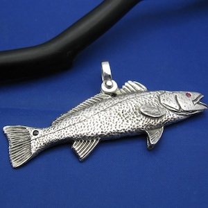 Sterling Silver Large Double Sided Red Fish Pendant With Ruby Eyes and ...