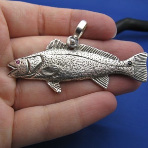 Sterling Silver Large Double Sided Red Fish Pendant With Ruby Eyes and ...