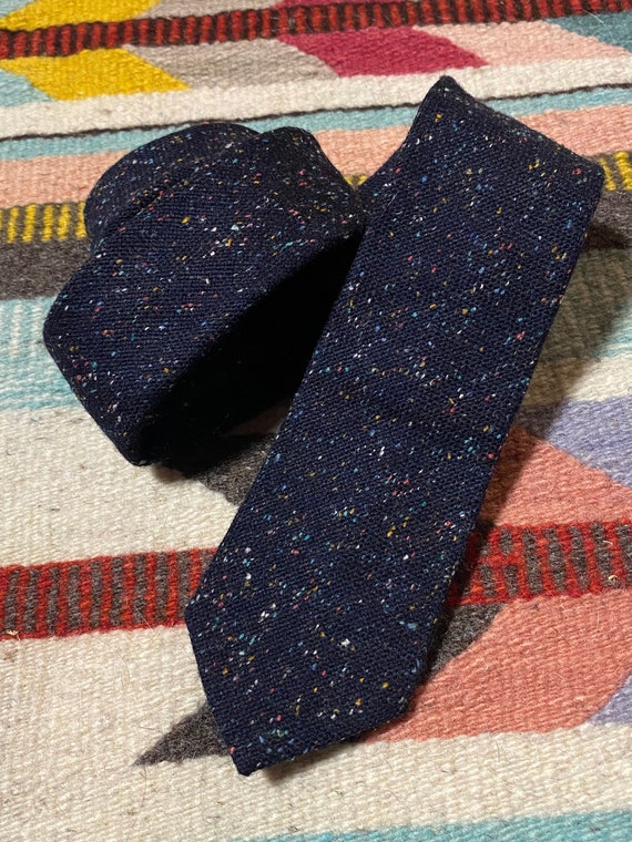 1950s Wool Skinny Necktie Black Multicolor Speckled T… - Gem