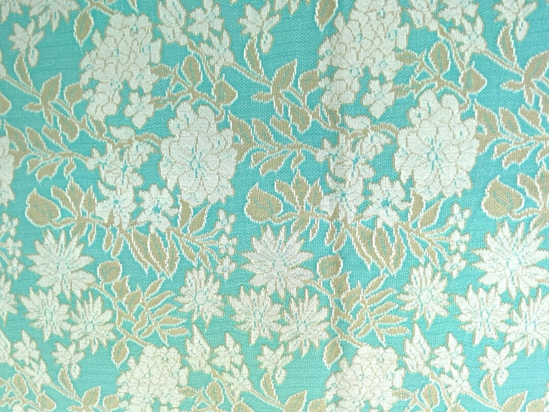 1960s Double Knit Polyester 56 X 63 Turquoise Tan White Floral ...