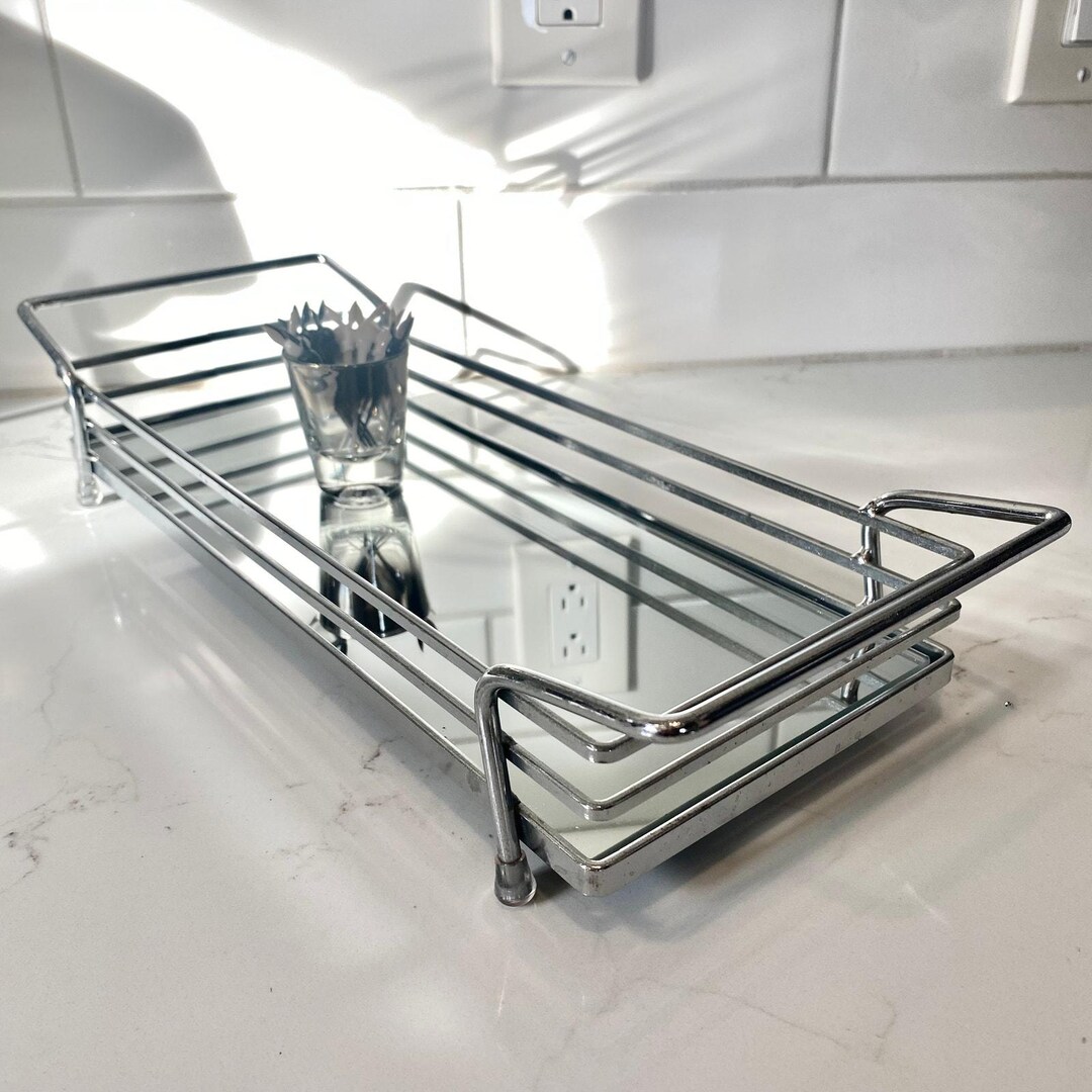 1960s Silver Tone Mirrored Rectangular Vanity Tray With Rails - Etsy
