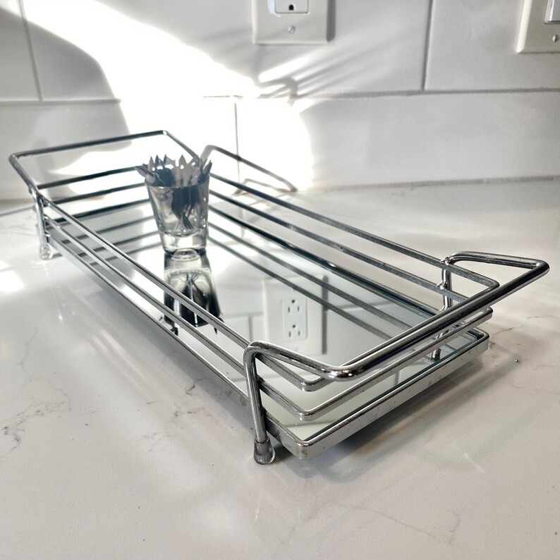 1960s Silver Tone Mirrored Rectangular Vanity Tray With Rails - Etsy