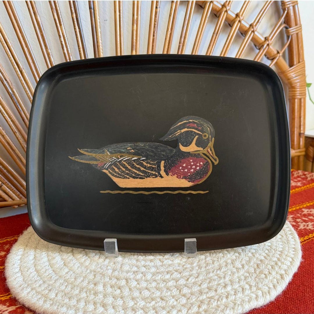 Vintage Couroc Duck Tray Wood and Brass Inlay Black Resin Monterey - Etsy
