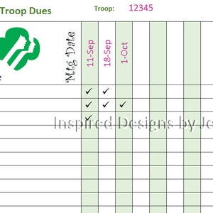 Girl Scout Troop Dues Tracker Instant Download - Etsy